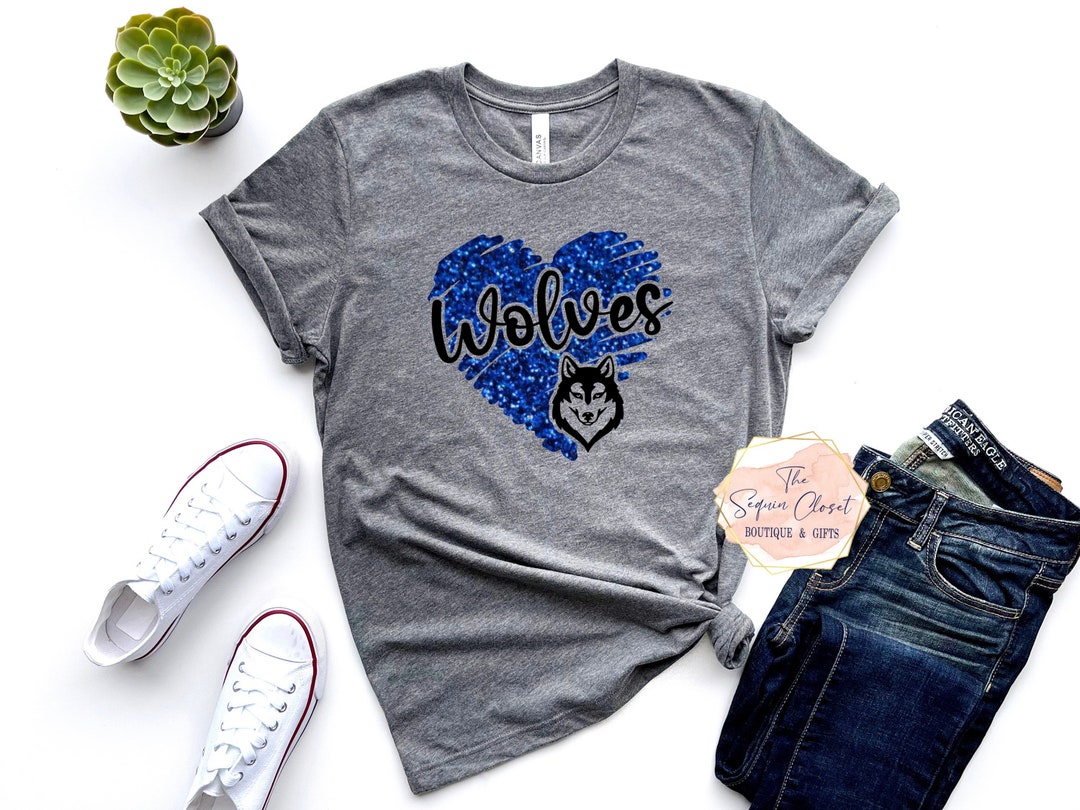 Wolves School Mascot Heart T-shirt, Mascot Shirt, Wolves Spirit Shirt ...
