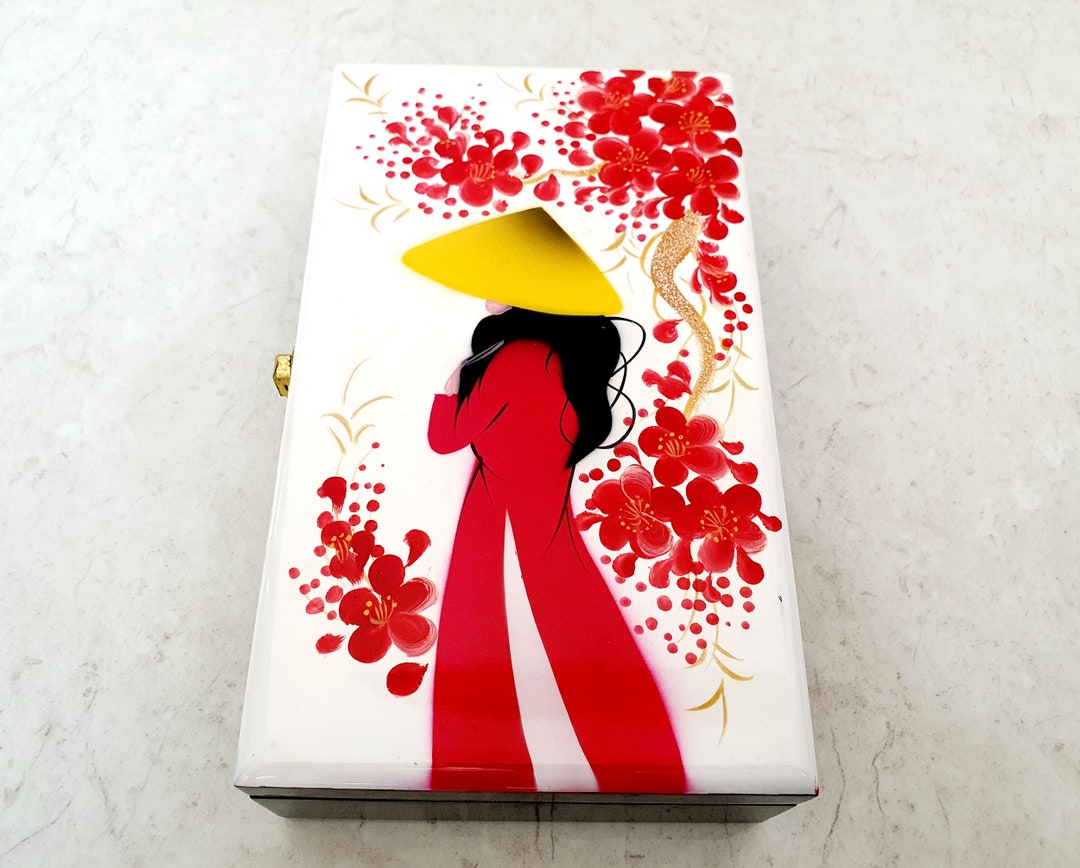 9.5'' White Lacquer Box Eggshell Inlaid Lacquer Jewelry Box With ...