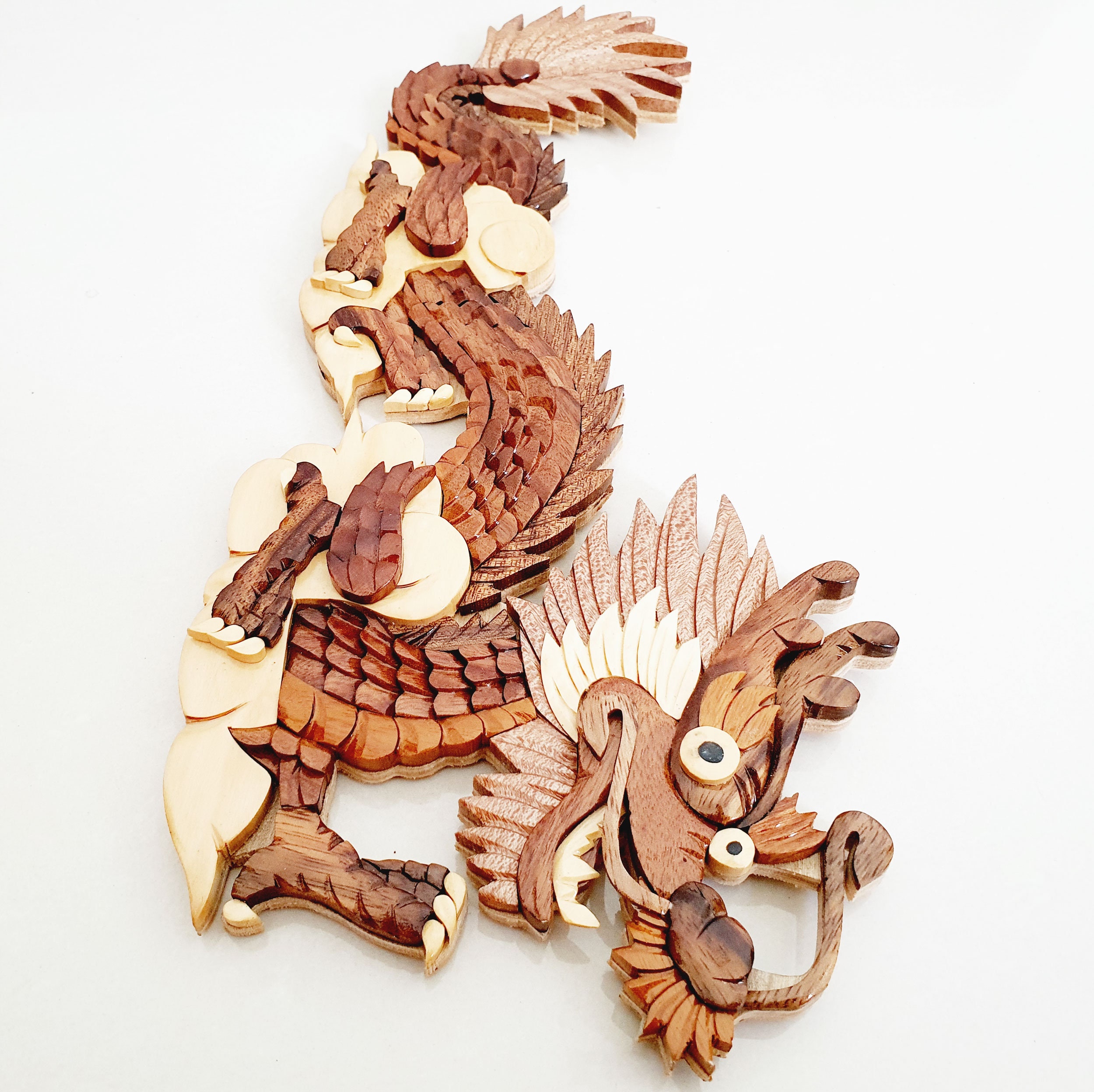 Hand Crafted 3 Dimensional Intarsia Wood Art Intarsia Couple THE DRAGON ...