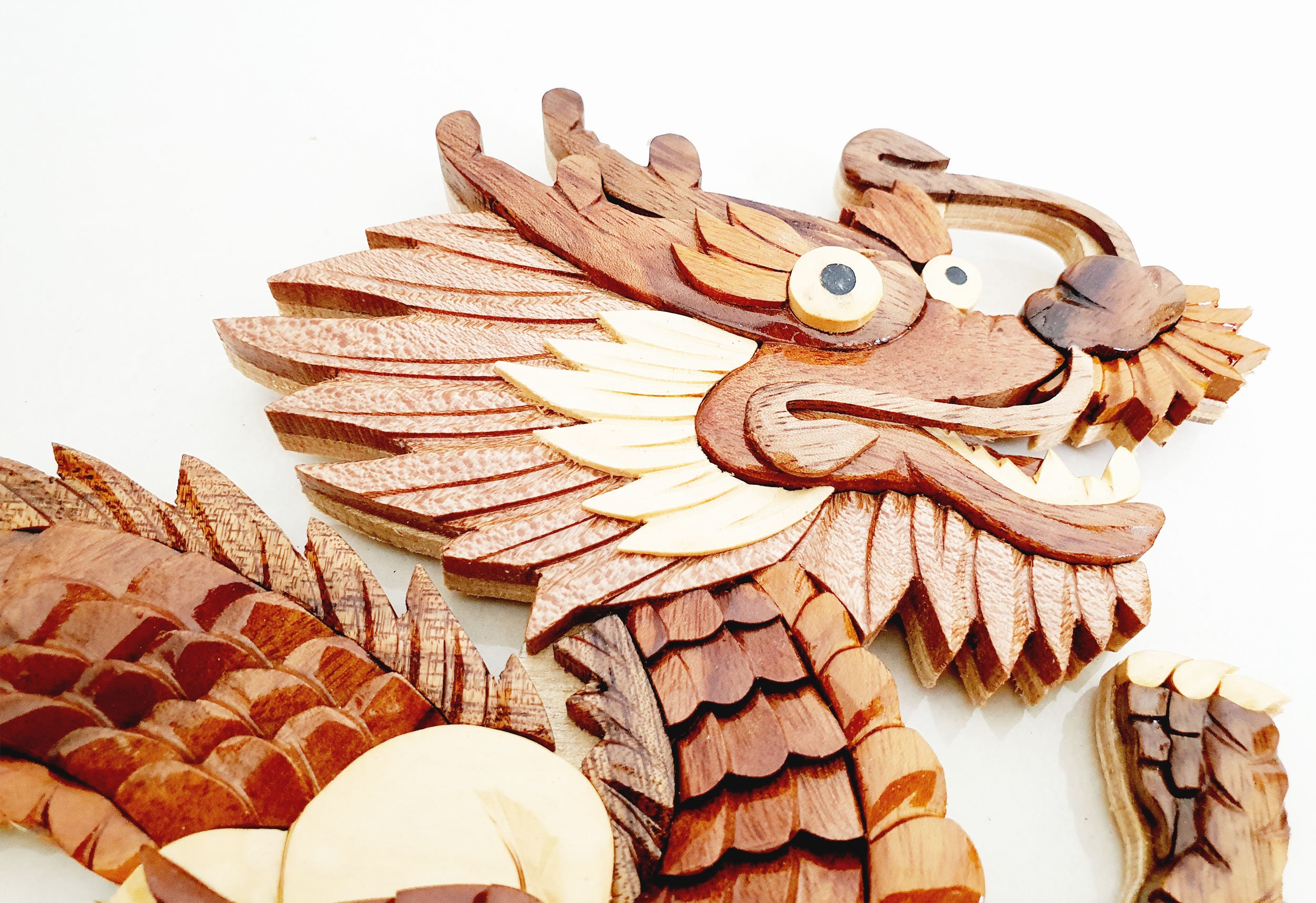 Hand Crafted 3 Dimensional Intarsia Wood Art Intarsia Couple THE DRAGON ...