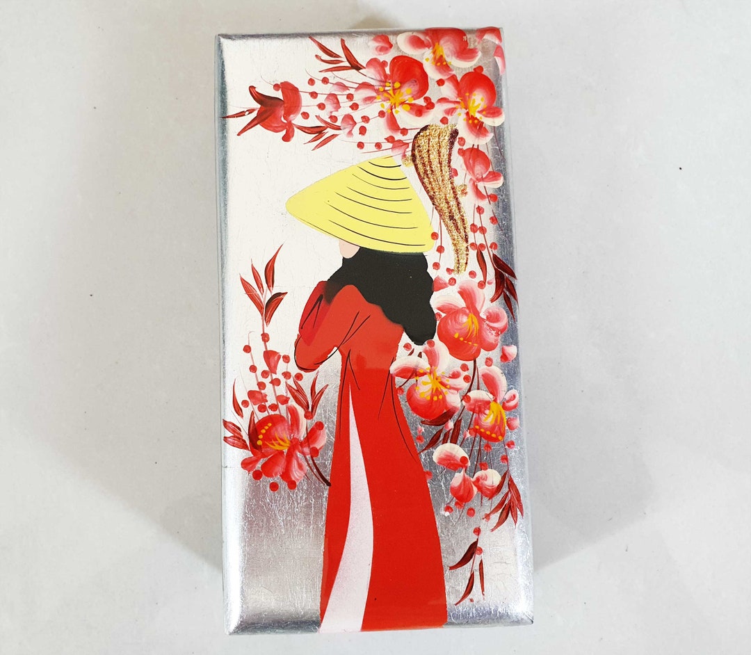 Vietnamese Sliver Lacquer Jewelry Box With Vietnamese Girls Wear Ao Dai ...