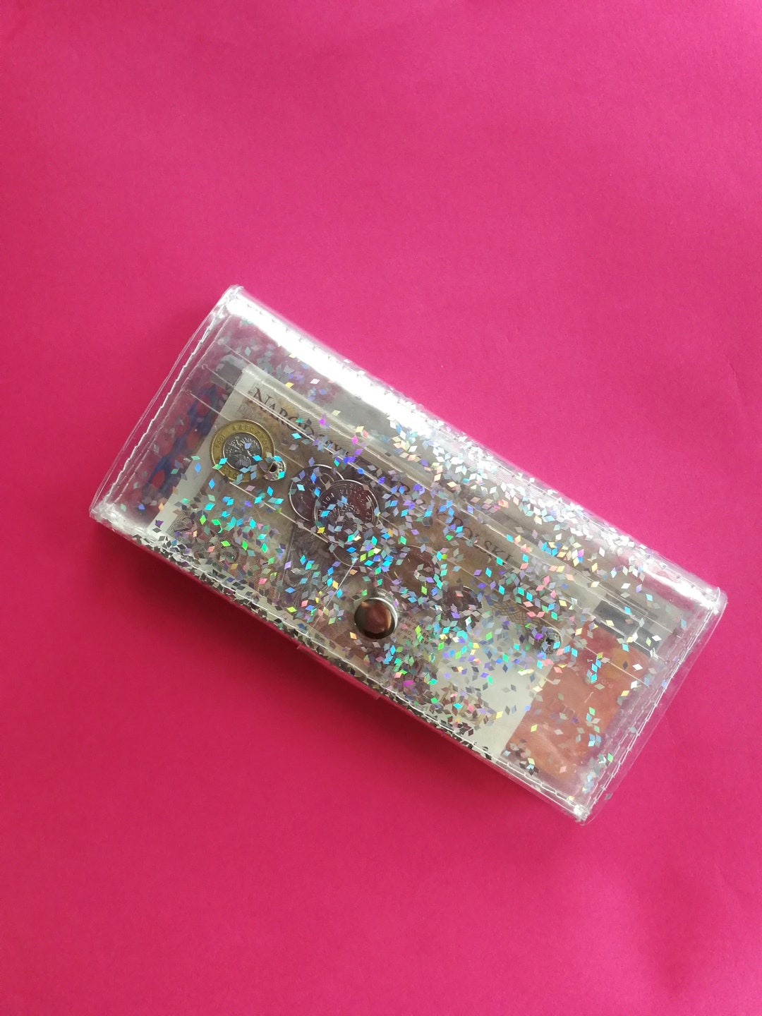 Clear Wallet With Holographic Confetti, Glitter Cashier Wallet ...