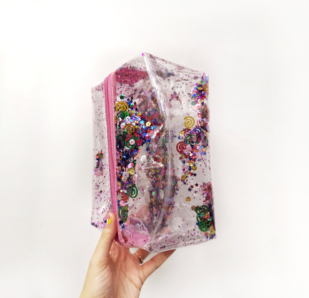 Premium Cube Makeup Bag, Heavy Duty Makeup Pouch, Glitter Toiltery Zip ...