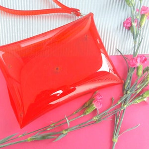 Red Wristlet Vegan Clutch Bag, Clear Stadium Bag, Vegan Minimalist ...