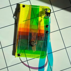 Neon Vinyl Wallet Rainbow Zipper Holographic Wristlet Yellow Card ...