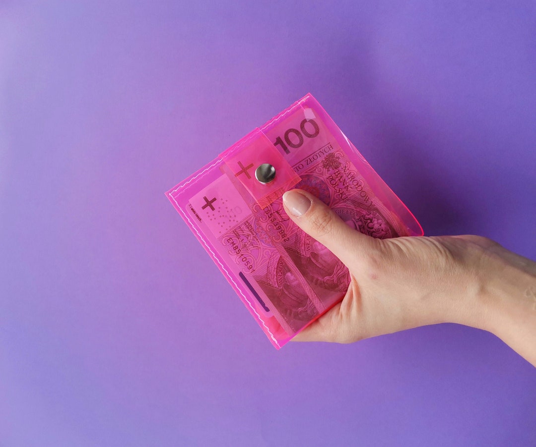 Cashier Wallet Festival Style Neon Fluo UV Glow Pink Vinyl Card Holder ...
