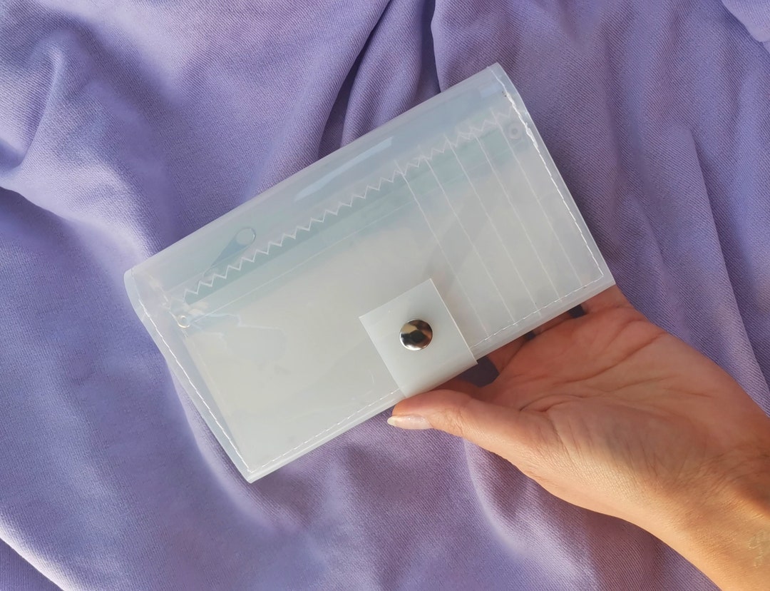 White Wallet Milky Bills Coins Medium PVC Cardholder Vinyl Purse Vegan ...