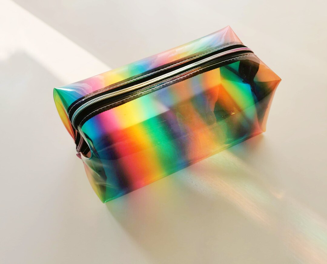 Rainbow Vinyl Cosmetic Bag Large Makeup Organizer Cube Y2K Aesthetic ...
