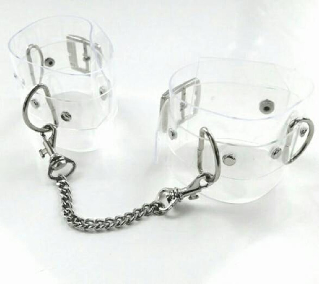Clear PVC Handcuff UV Reactive Transparent Vinyl 90s Cyber Goth Fetish ...