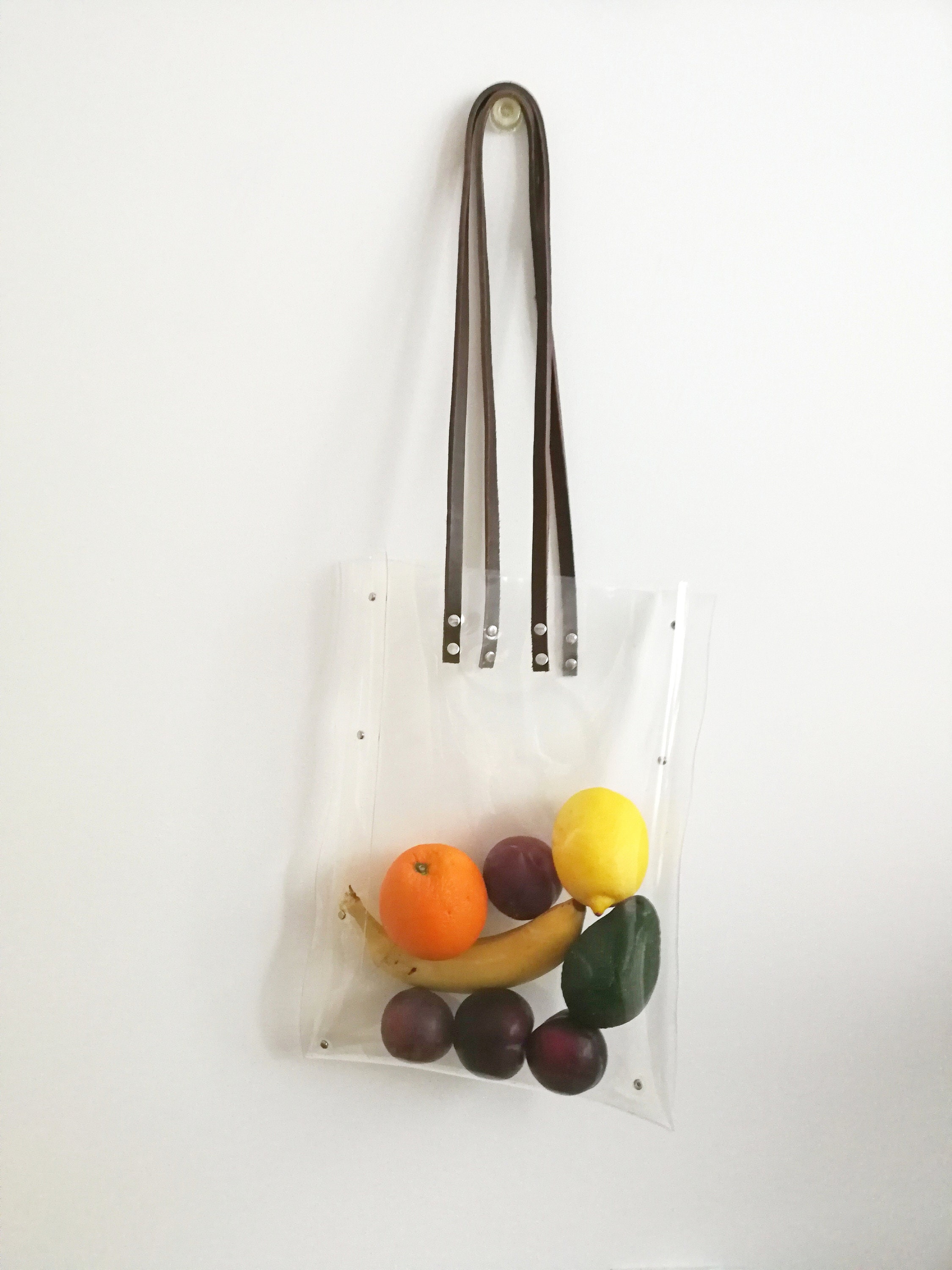 Clear Vinyl Tote Bag With Leather Straps Minimalist Transparent Work ...