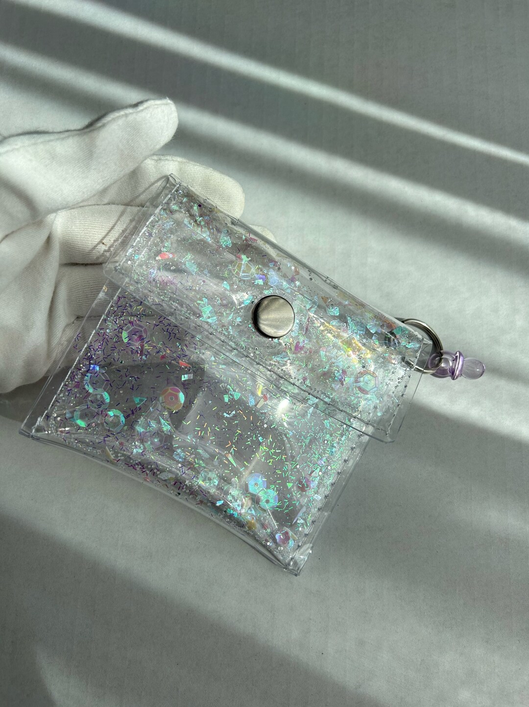 Stylish Small Vinyl Wallet With Iridescent Inserts and Diamond Charm ...