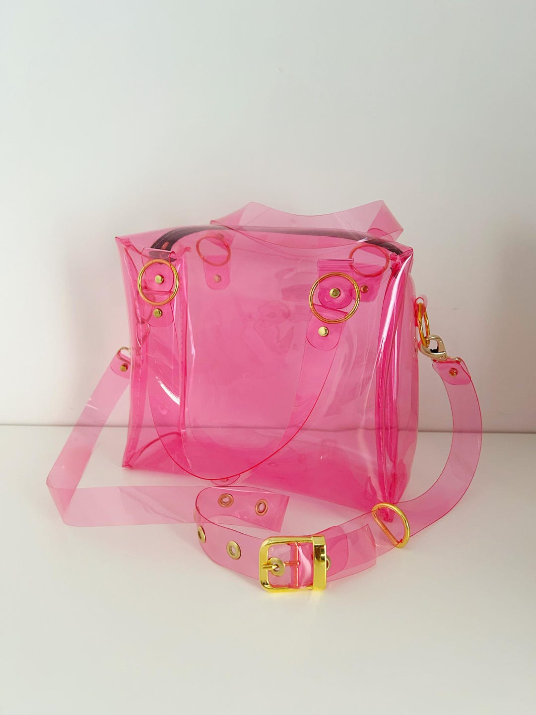Everyday Crossbody Bag Chic Rectangular Purse Rainbow Zipper PVC Vinyl ...