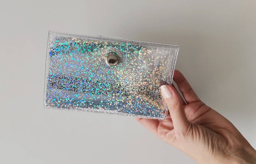 Shiny Holographic Vinyl Wallet With Confetti Silver Rainbow Accents 90s ...