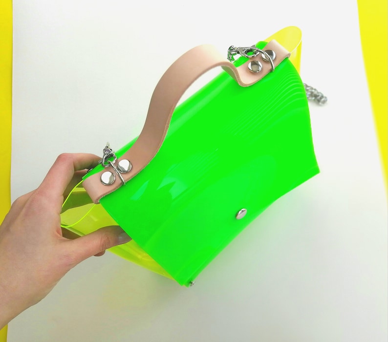 Messenger Bag Medium Crossbody Bag Neon PVC Transparent Lime Cyber Punk ...