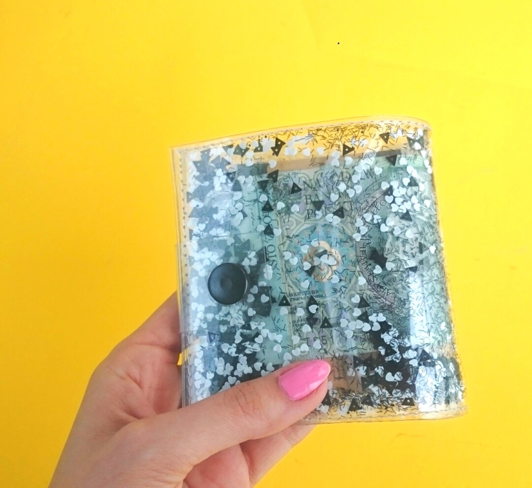 Black White Confetti Glitter Wallet Business Card Holder 90s Baby ID ...