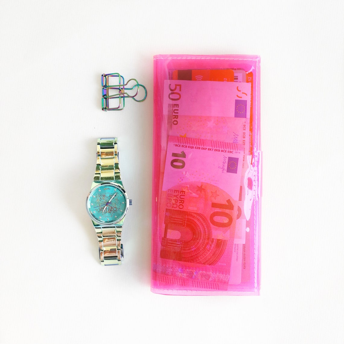 Neon Pink Big Vegan Wallet Cyber Techno Punk Style Premium | Etsy