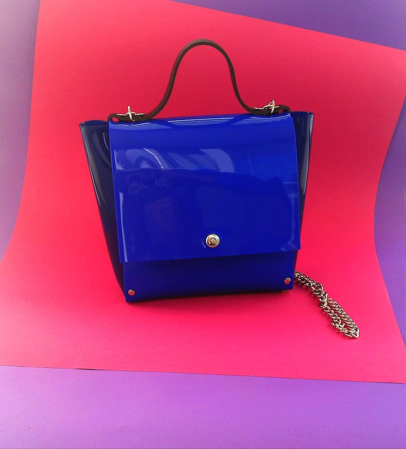 Blue pvc bag glossy PVC crossbody standout design messenger | Etsy