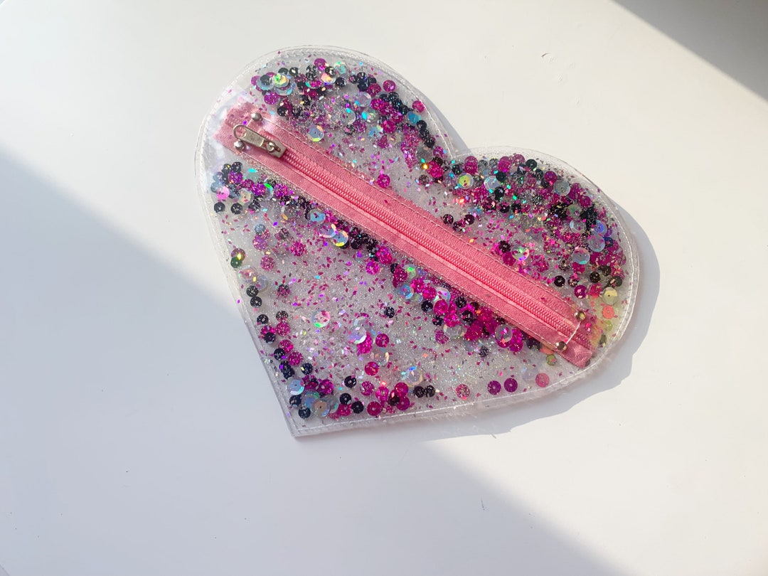 Heart Glitter Pouch: Kawaii Makeup Bag, Vegan Cosmetic Organizer - Etsy