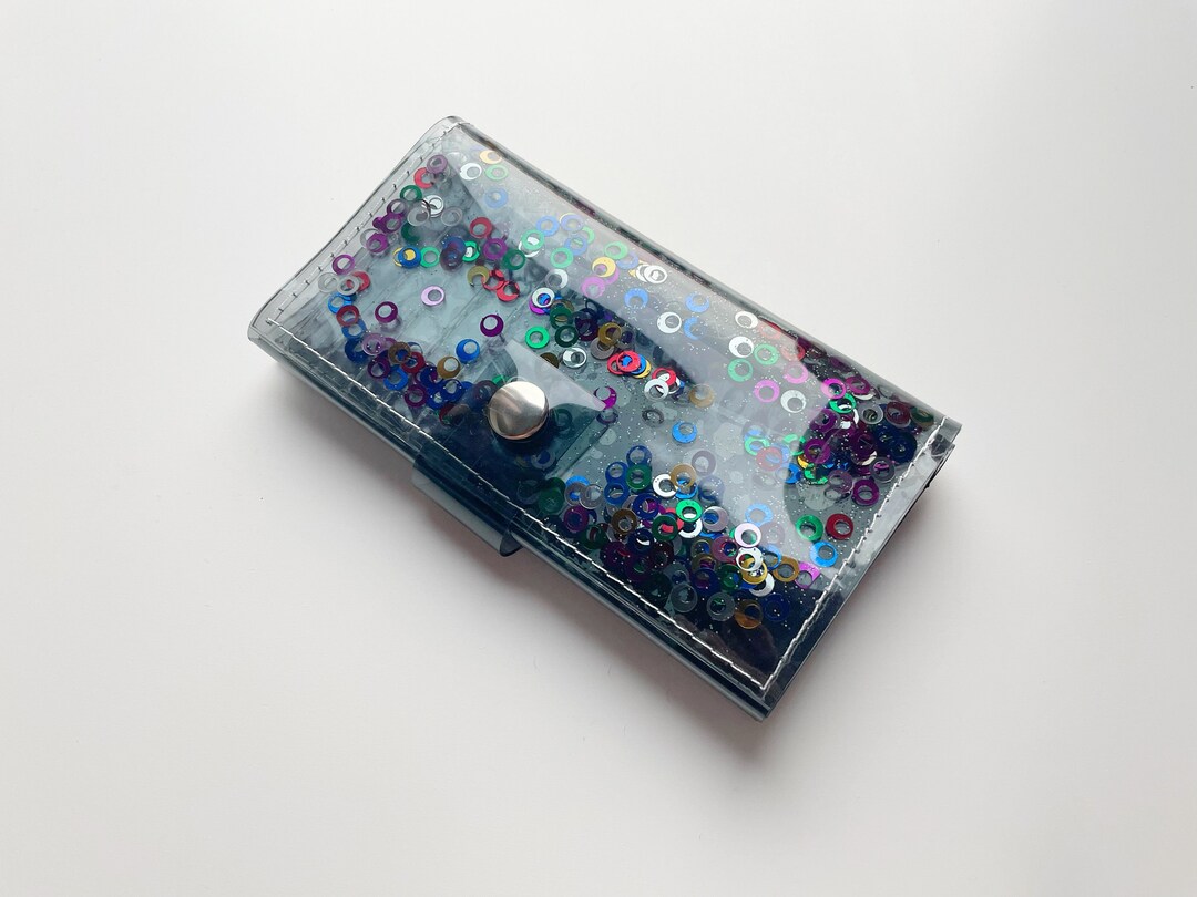 Black Jelly Wallet, Travel Wallet, Holographic Glitter, Circle Rainbow ...