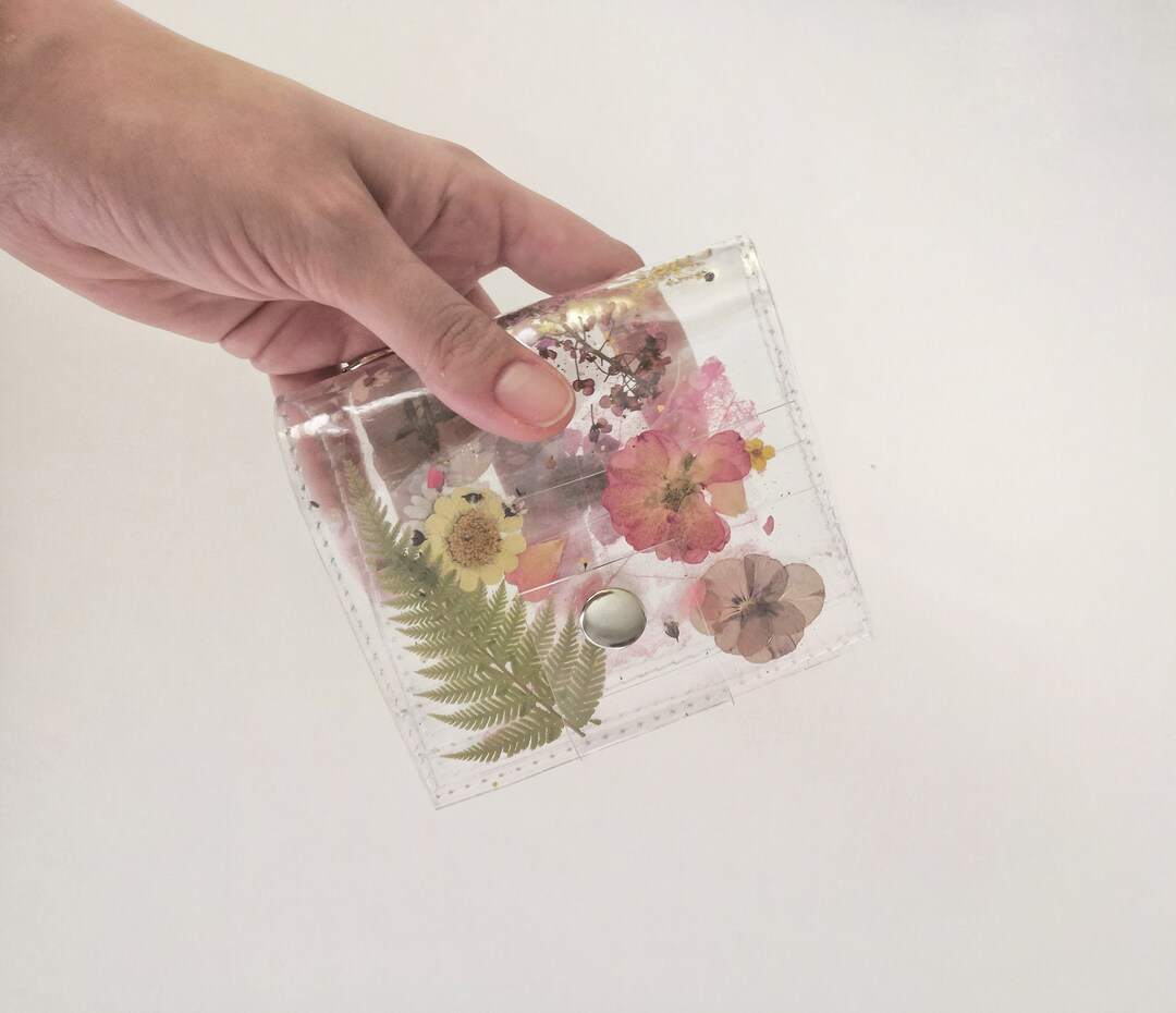 Medium Wallet, Pressed Flowers, Transparent Holder, Eco Friendly Gift ...