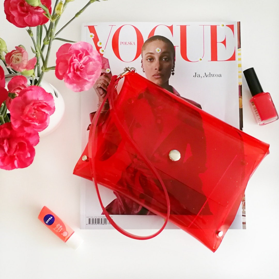 Red Wristlet Vegan Clutch Bag, Clear Stadium Bag, Vegan Minimalist ...