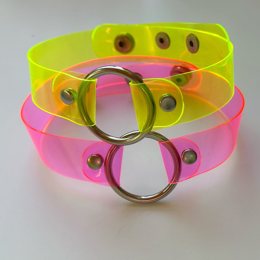 Classic Vinyl O Ring Choker 90s Rave Festival Accessory Fluorescent UV ...