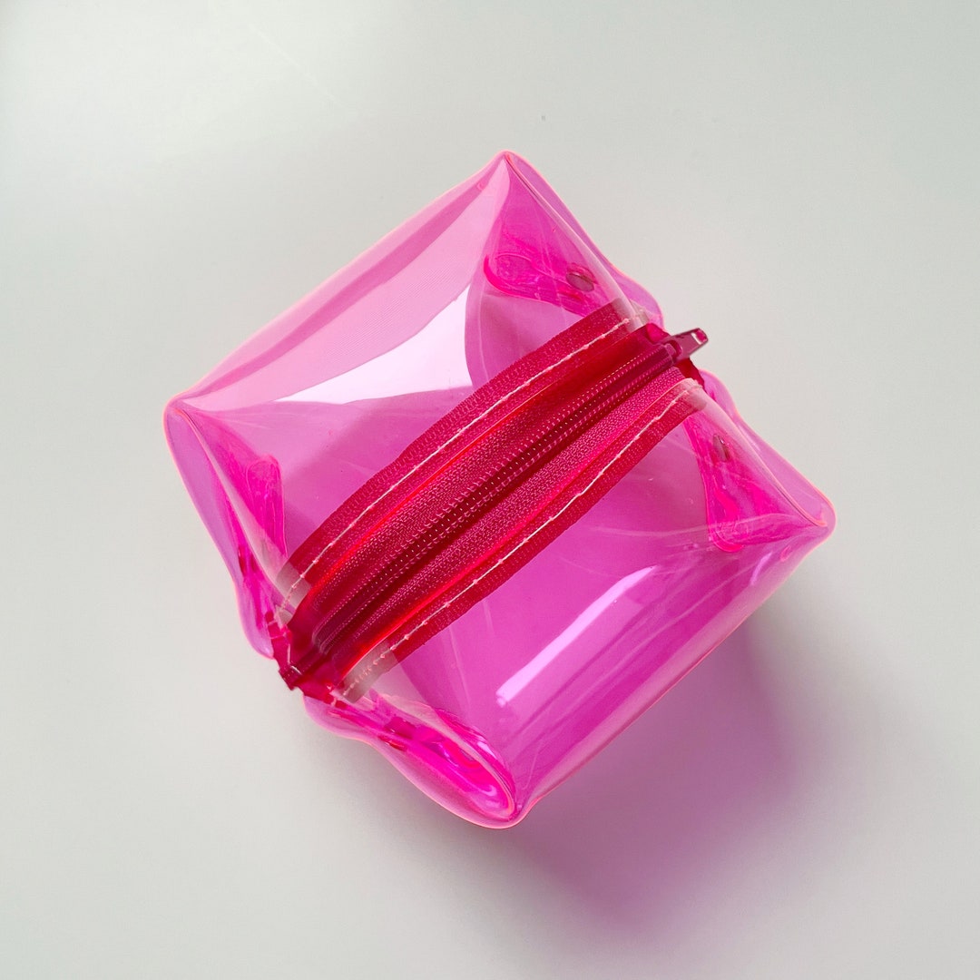 Hot Pink, Neon Pink Zippered Cube, Square Pouch, Makeup Accessories ...