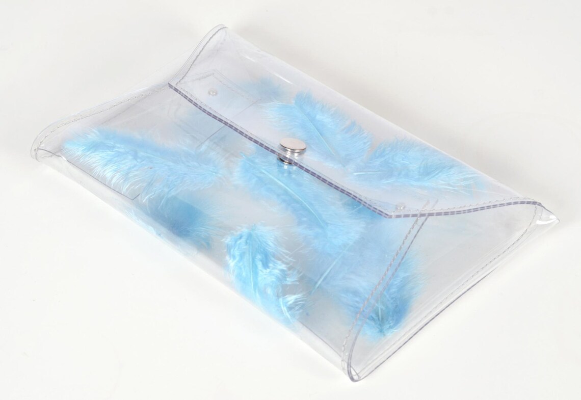 Clear Clutch Transparent Bag Serenity Blue Baby Blue Feathers - Etsy