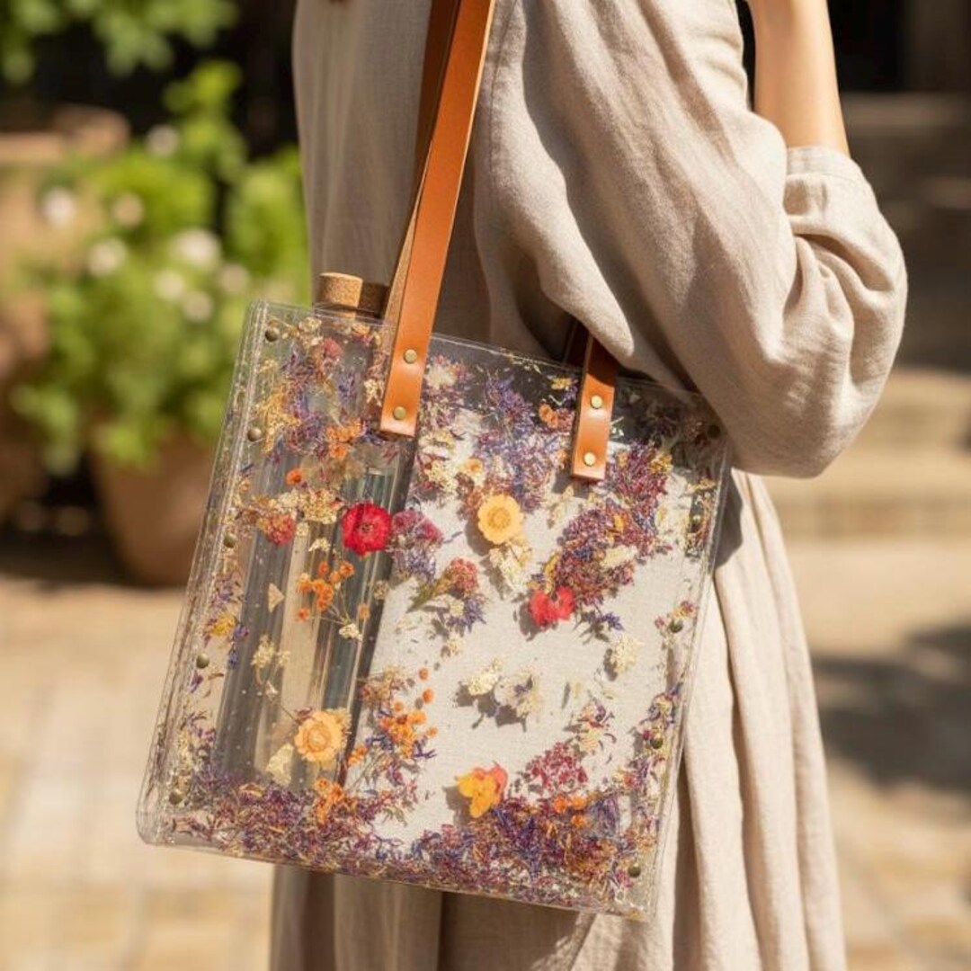 Messy Flower Bag Romantic Boho Handbag Dried Flowers Gold Flakes ...