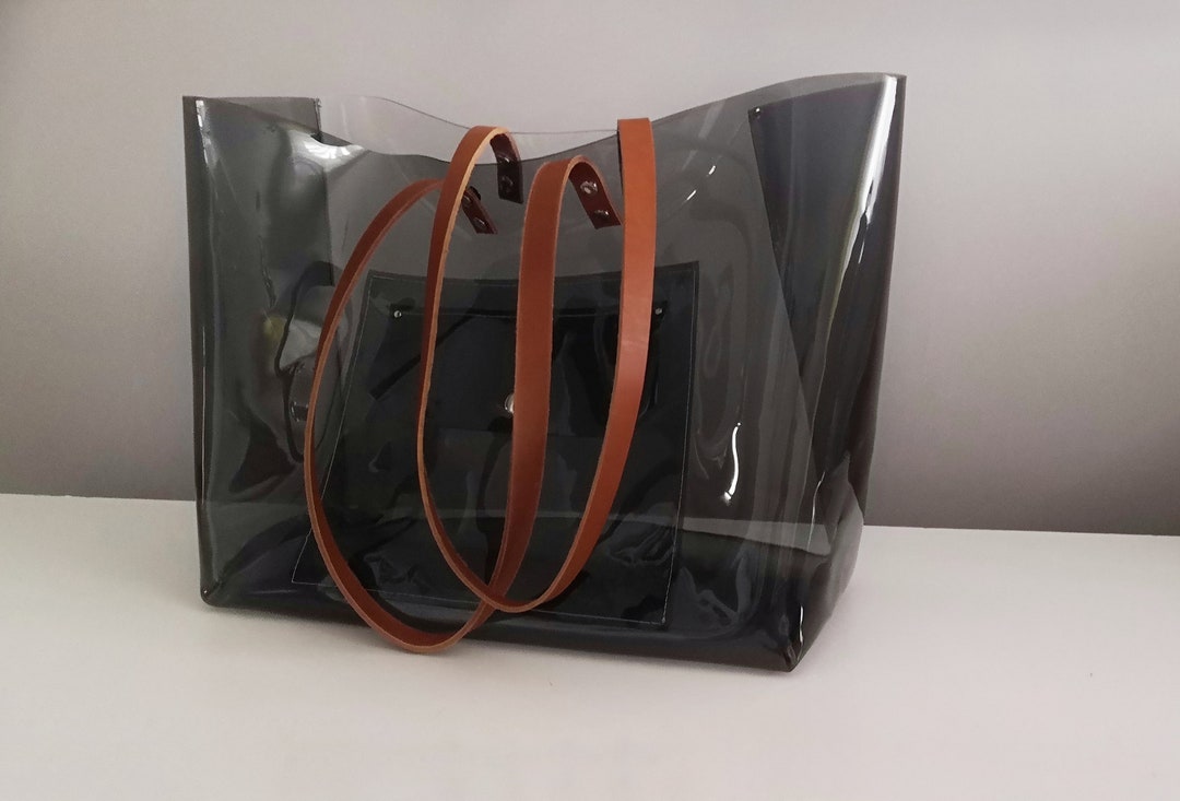 Oversize PVC Shopper Bag Transparent Black City Tote Large Shoulder Bag ...