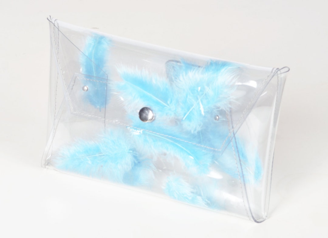 Clear Clutch Transparent Bag Serenity Blue Baby Blue Feathers Bag Real ...