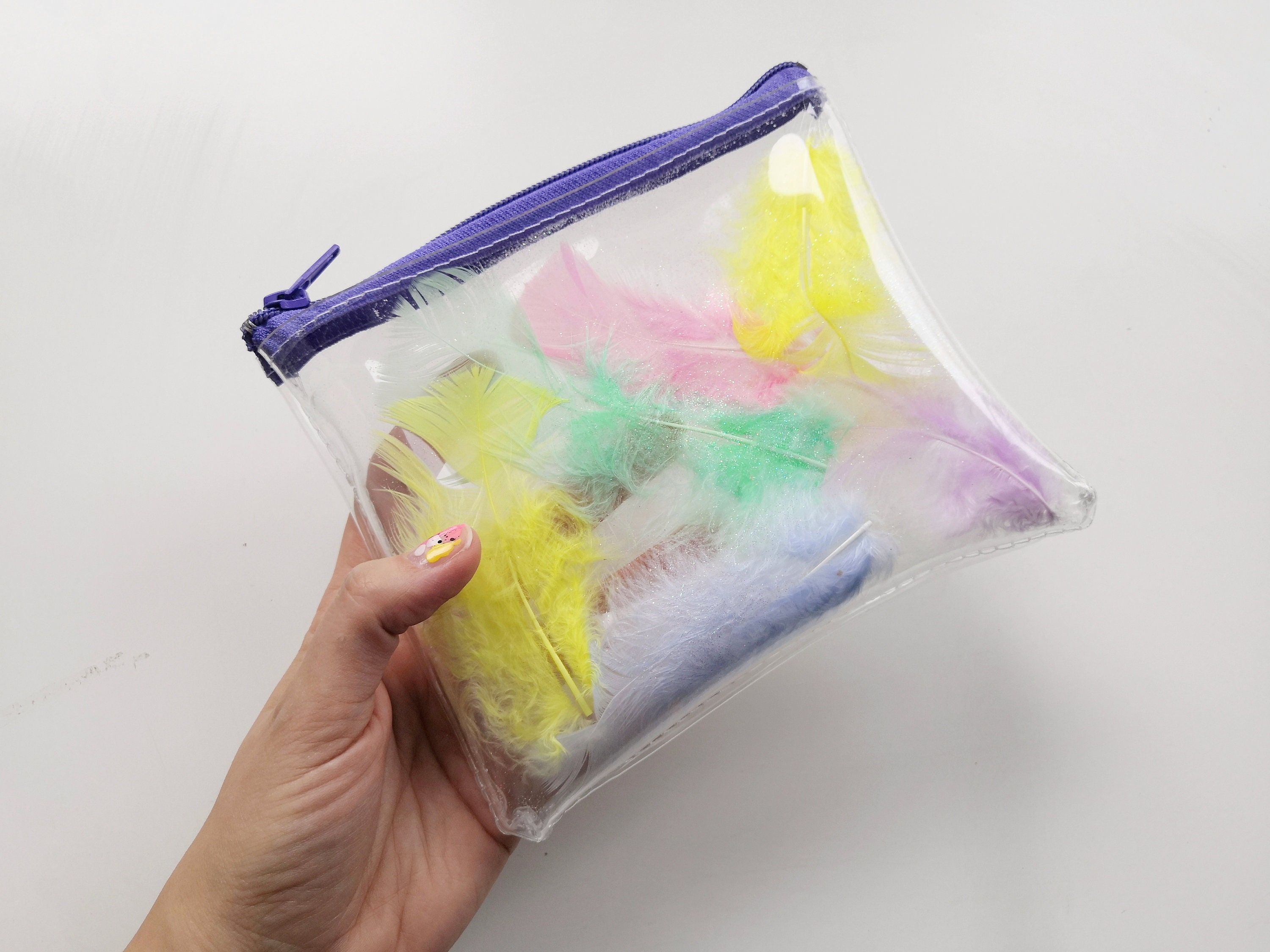 Feather Cosmetic Bag Feathers and Glitter Cute Kawaii Vinyl | Etsy