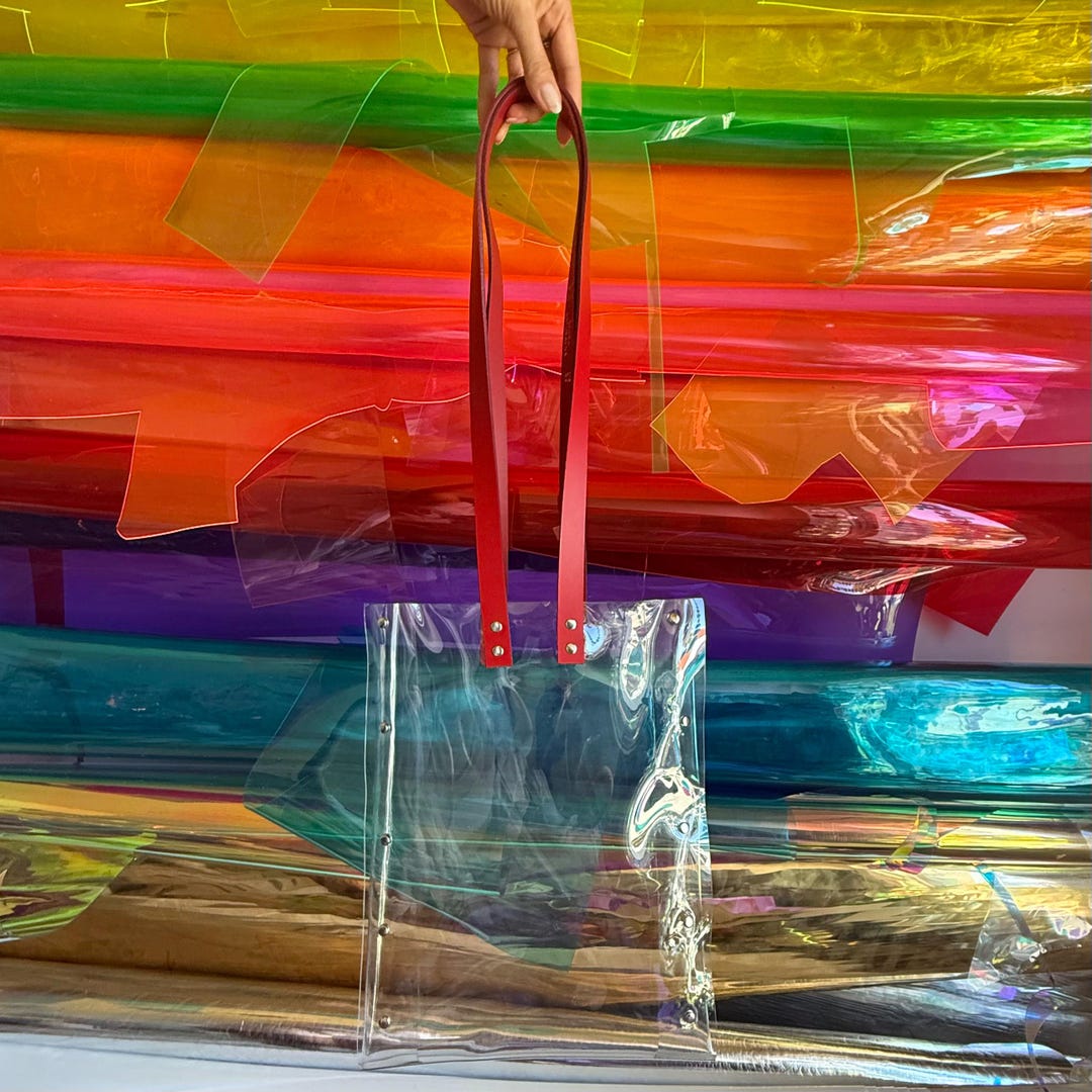 Clear Vinyl Tote Bag With Leather Straps Minimalist Transparent Work ...