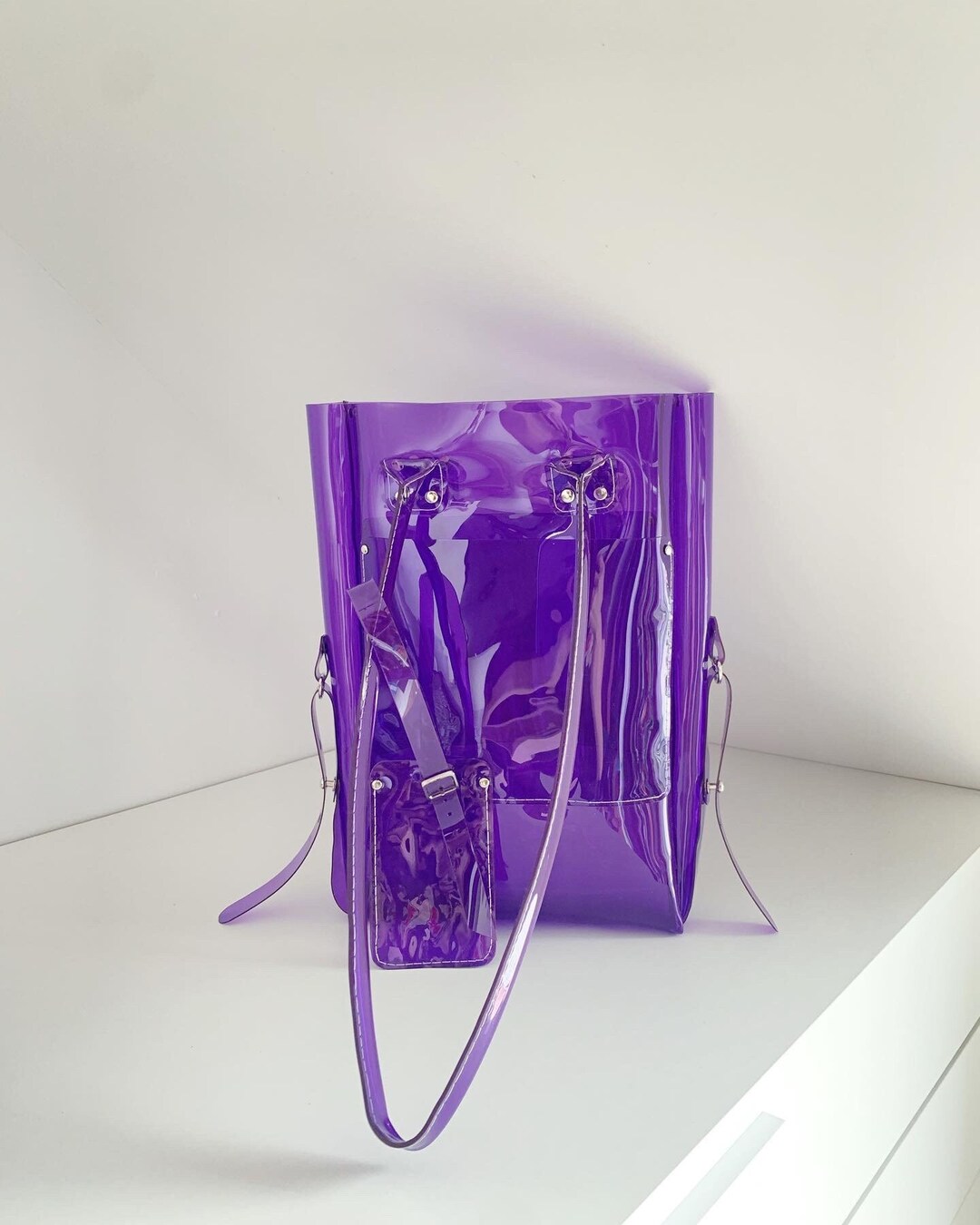 Purple Tote Bag, Shoulder Bag, Vinyl Bag, Security Handbags, Jelly ...