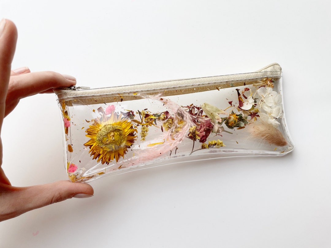 Natural Pencil Case, for Student, Floral Style, Petals, Ombre Brown ...