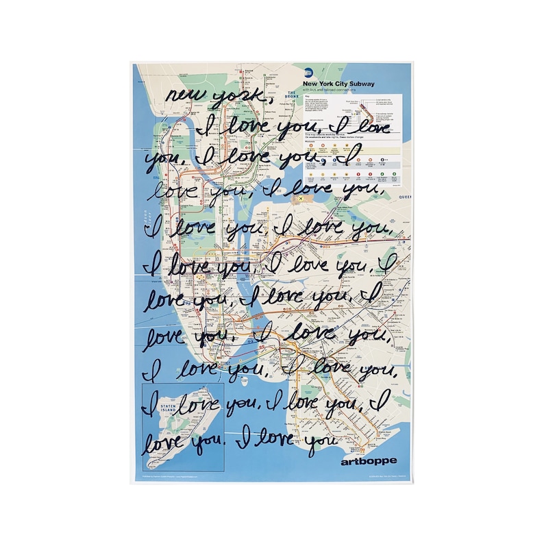 New York I Love You - Original Art on NYC Subway Map Poster - Etsy