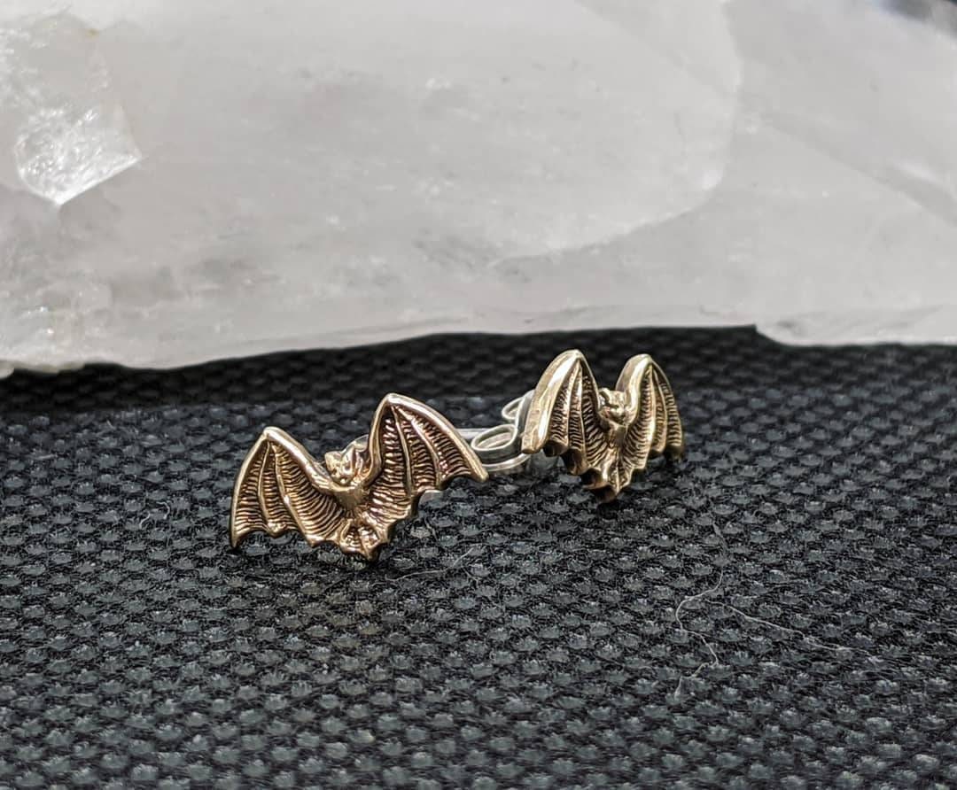 Brass Bats With Sterling Silver Post Stud Earrings, Minimalistic ...