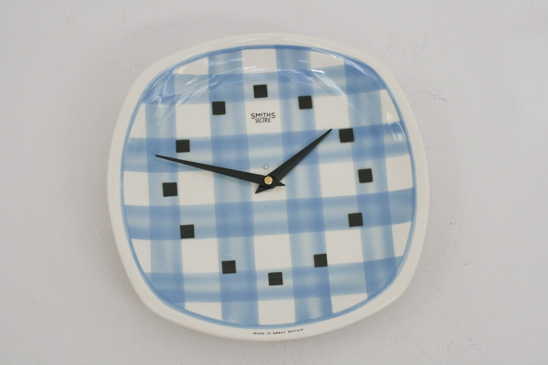 Vintage Clock, Wall Clock, Gingham, 1950s, 1960s, Ceramic, Like New - Etsy