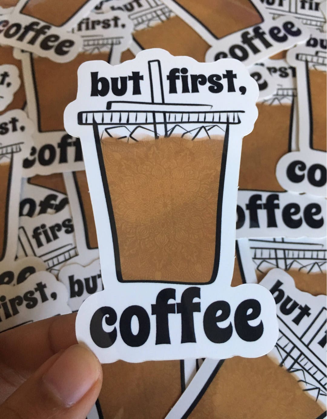 But First Coffee - Waterproof Laptop Sticker Bottle Decal Iced Coffee ...