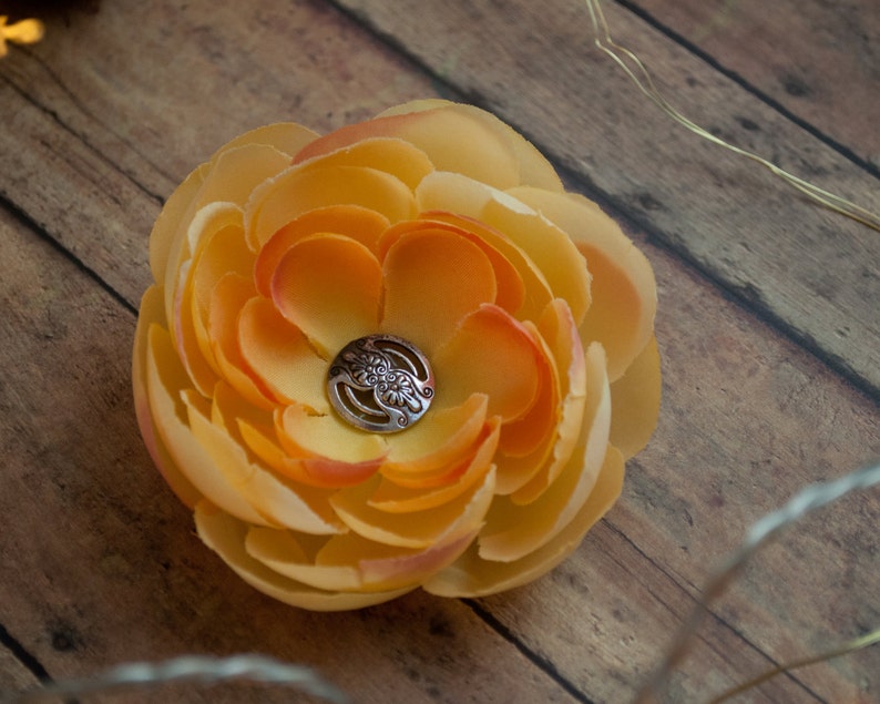 Peach Flower Clip With Button Center - Etsy