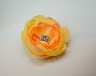 Peach Flower Clip With Button Center | Etsy