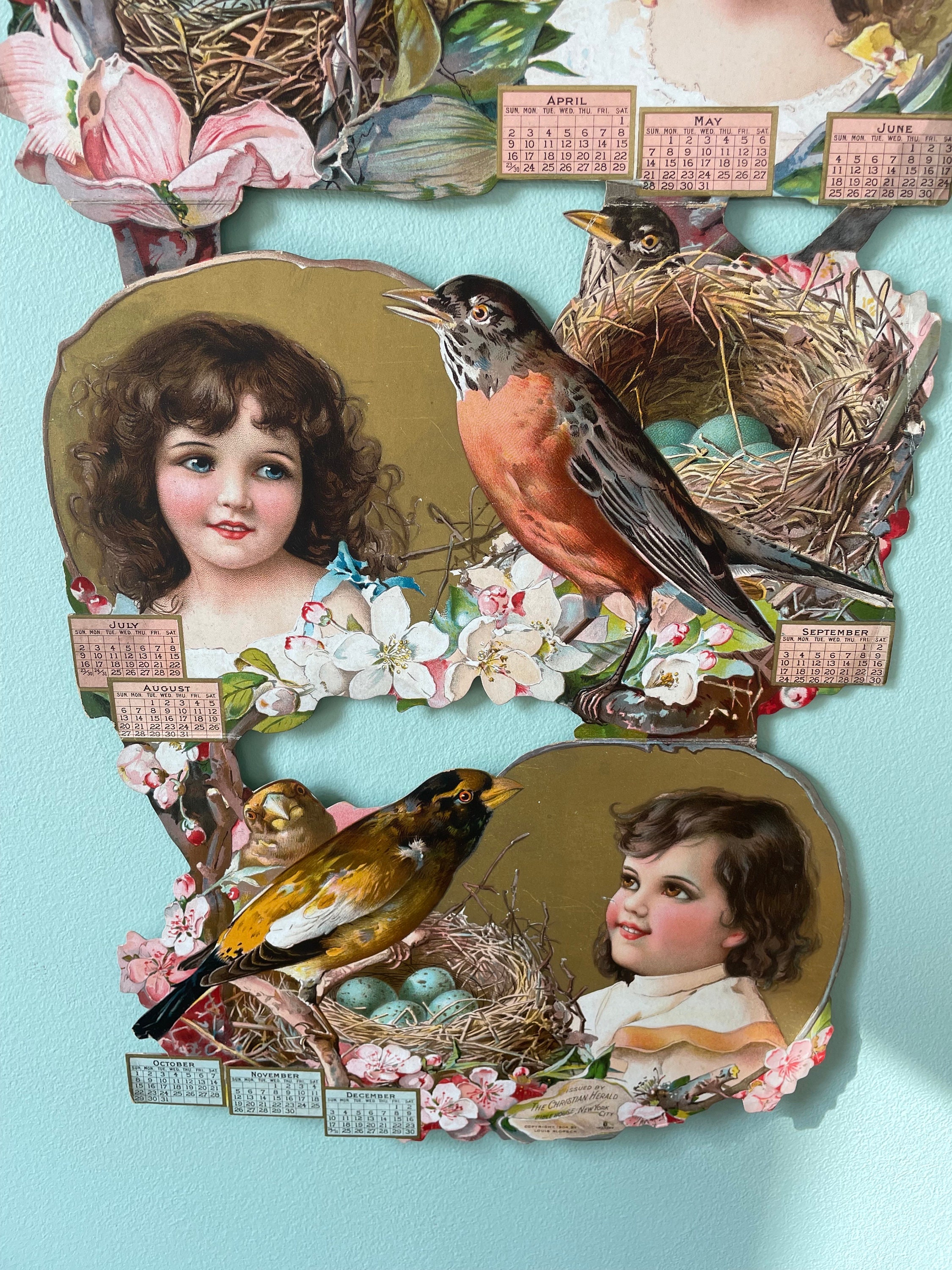 Antique Victorian Edwardian Chromolithograph Children Birds Nests ...