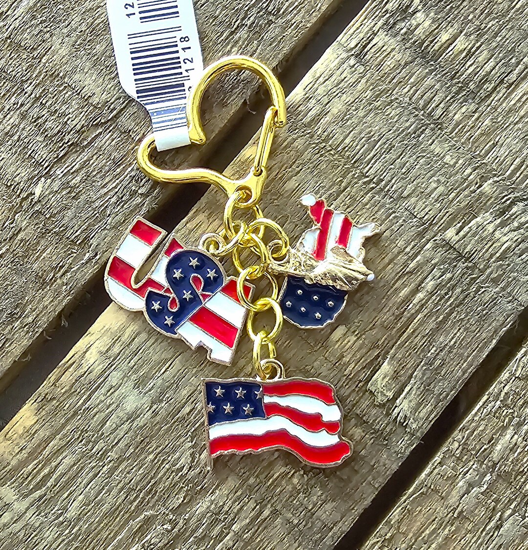 Patriotic Key Chain, Red, White, and Blue Charms, Patriotic Purse Charm ...