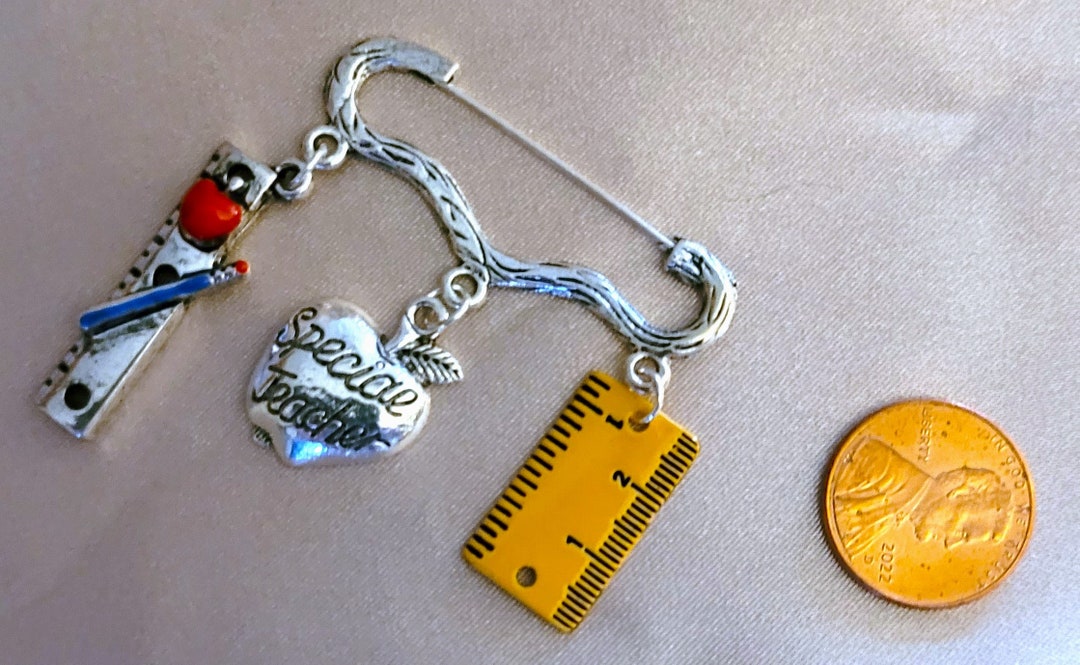 Teacher Themed Safety Pin Brooch, Teacher Themed Charms, Teacher Gift ...
