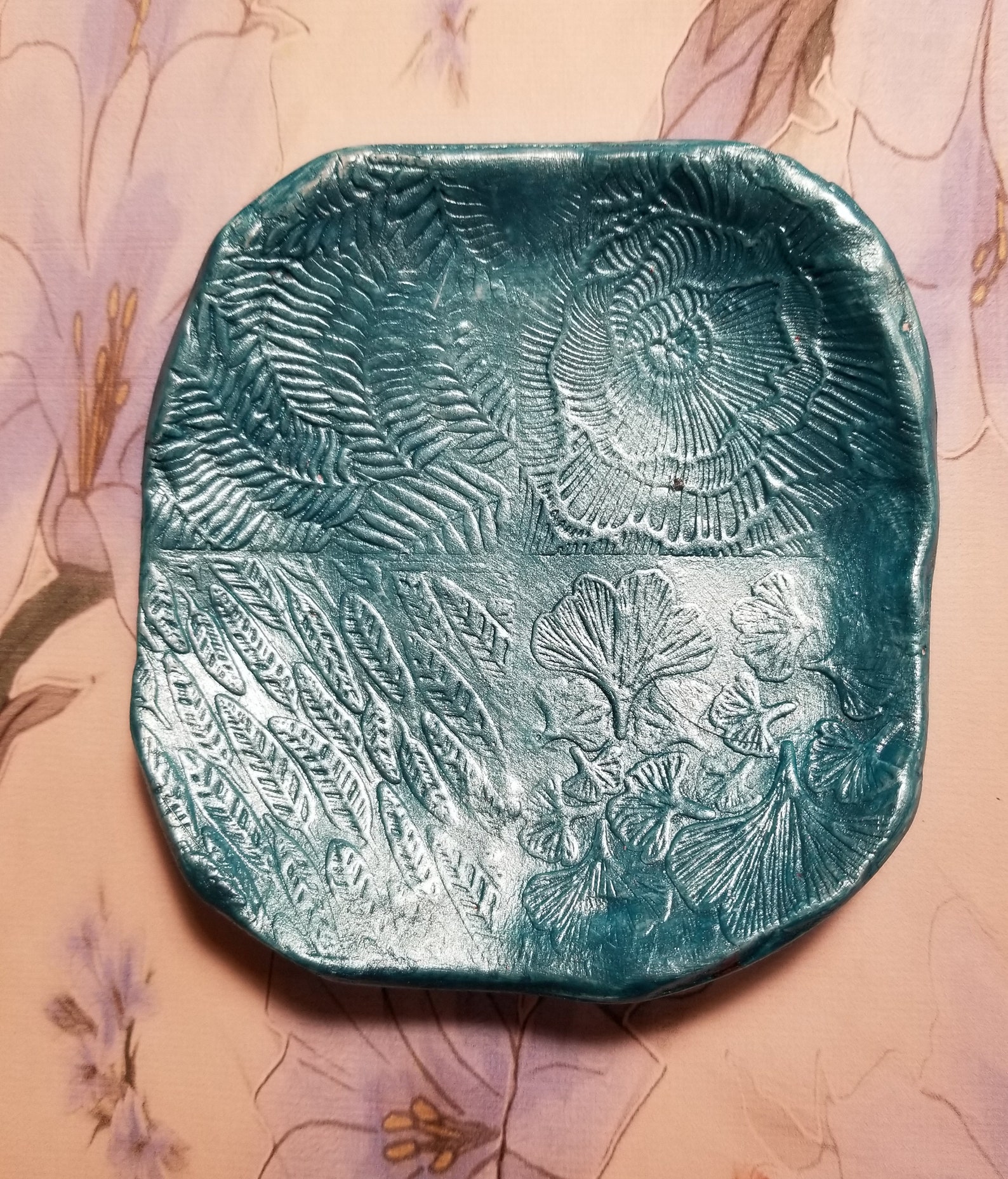 Air dry clay trinket/ring dish 4 in diameter. Stamped | Etsy