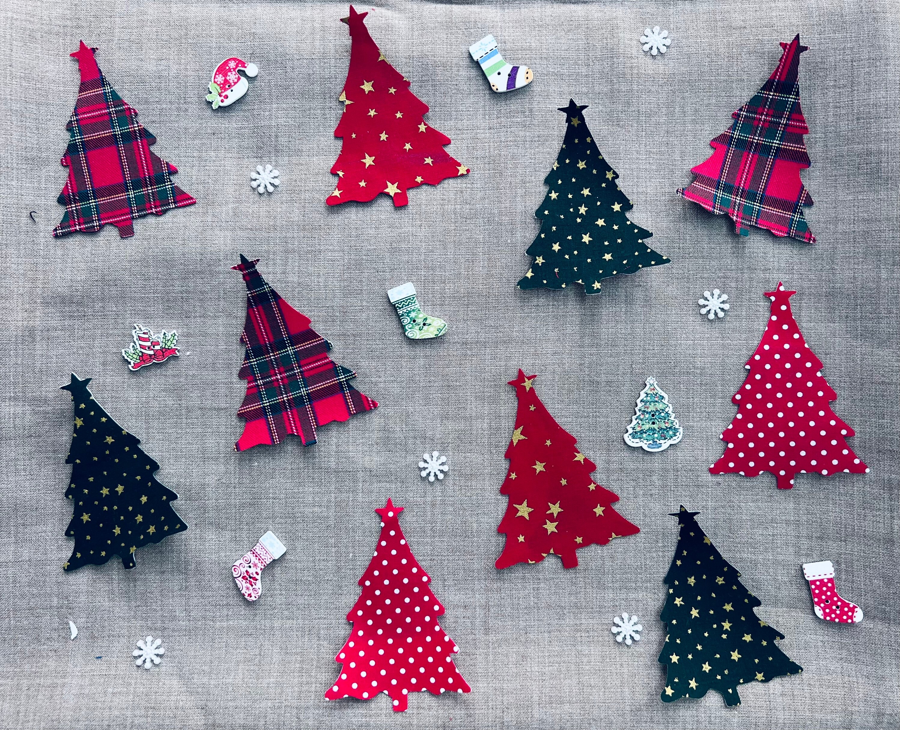 Handmade 10 Iron On, Glue on , Sew on Fabric Christmas Trees Patches in ...