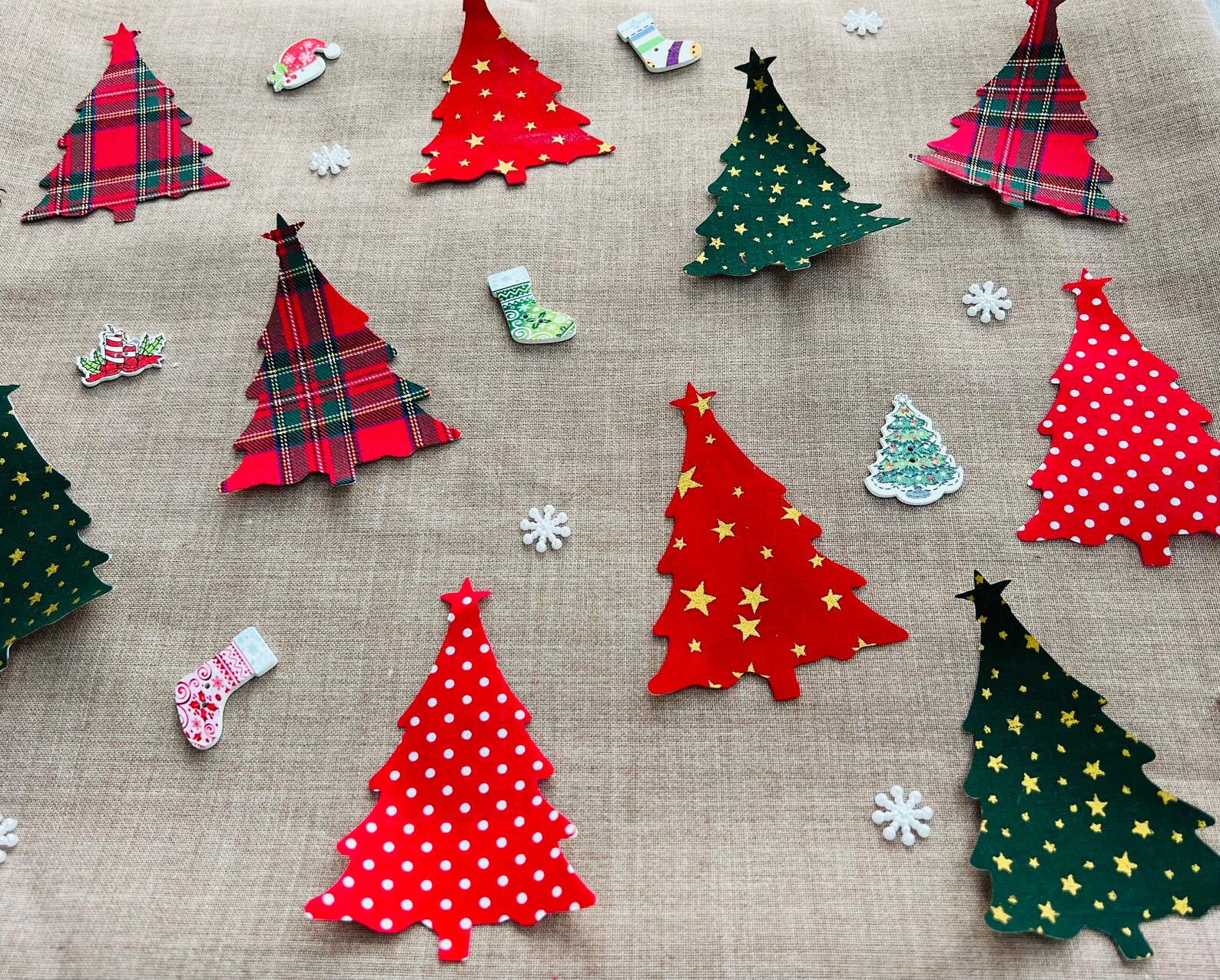 Handmade 10 Iron On, Glue on , Sew on Fabric Christmas Trees Patches in ...