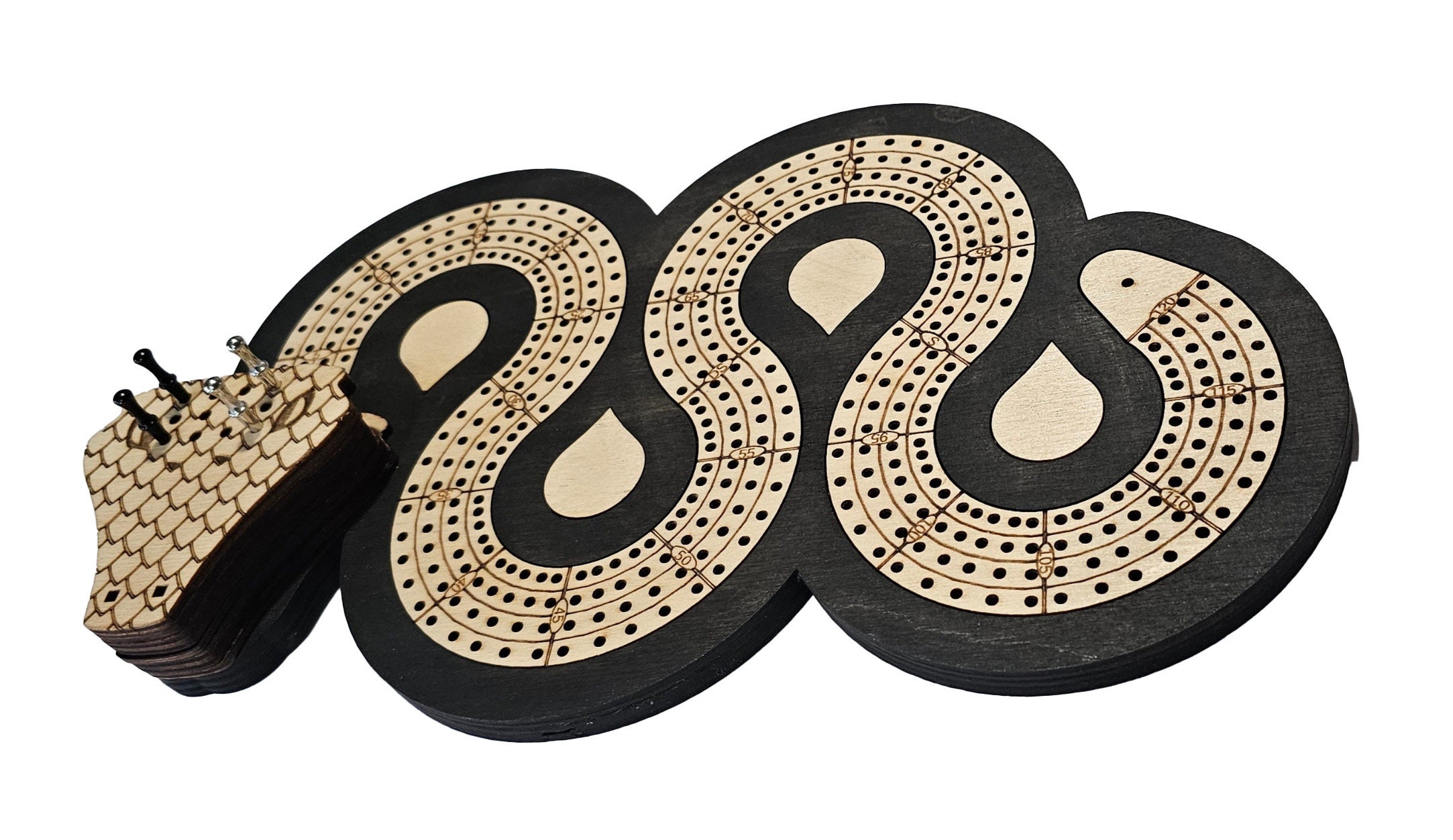 Snake Cribbage Board With 4 Lanes and Peg Storage - Etsy