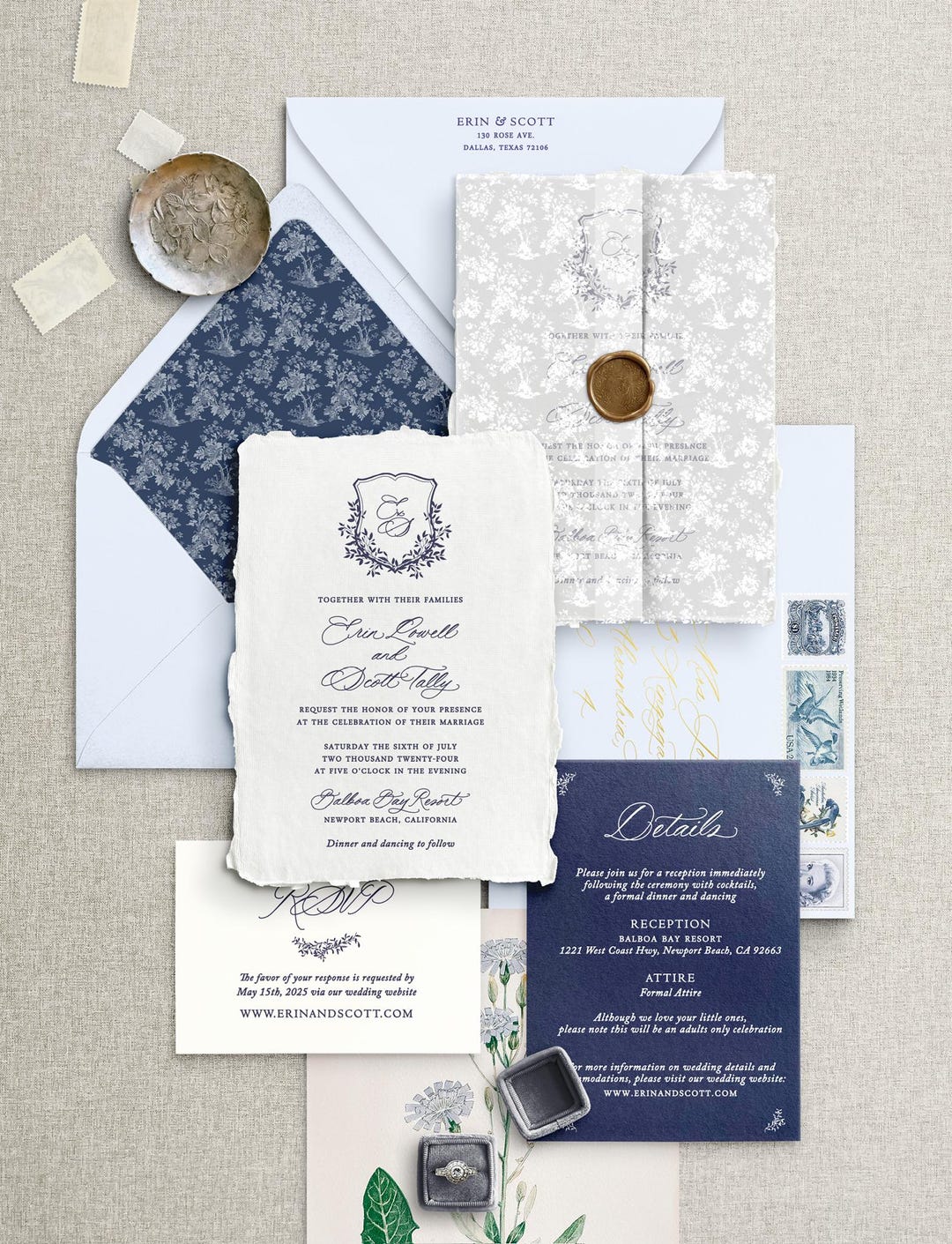 The Clara Crest No. 1 Wedding Invitation Suite | Letterpress, Gold Foil ...