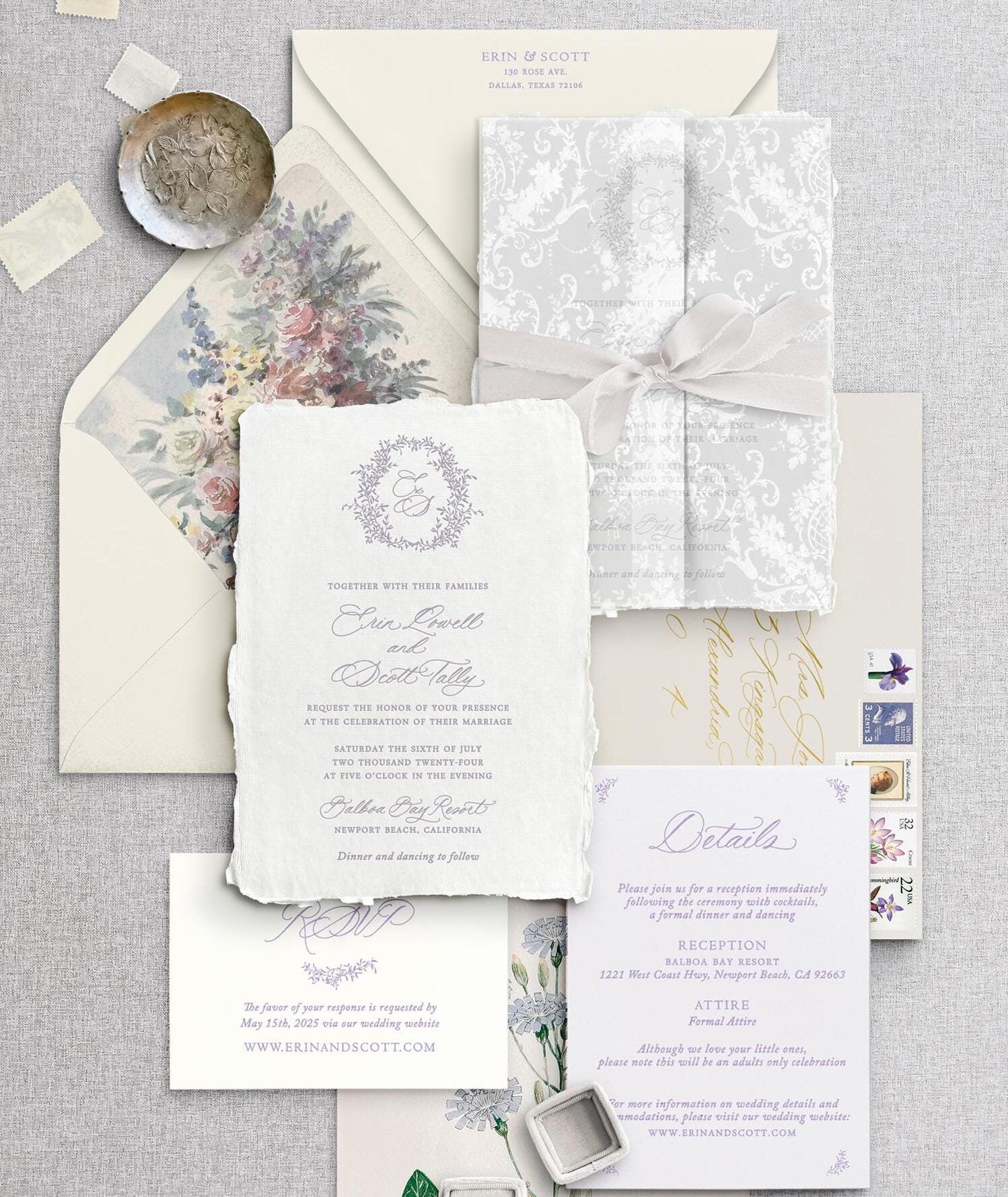 The Charlotte Wreath No. 2 Wedding Invitation Suite | Letterpress, Foil ...
